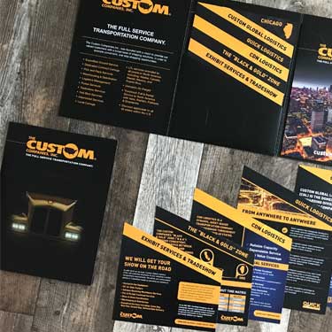 Marketing Solutions for The Custom Co brand, sales sheets and brochures